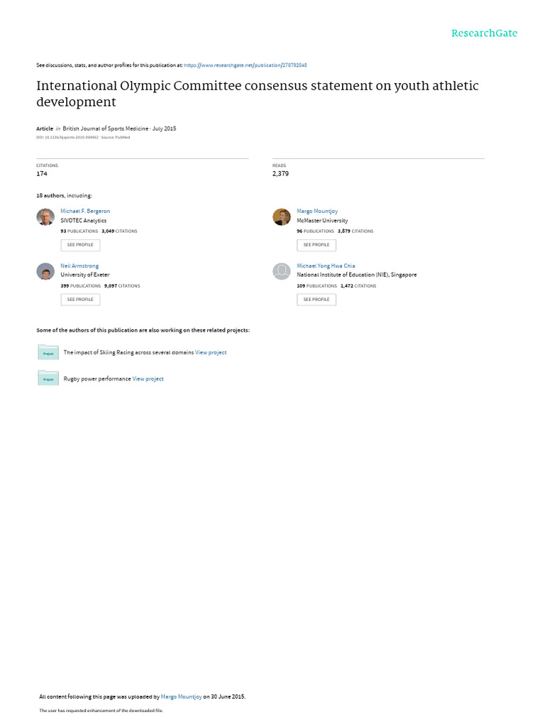 International Olympic Committee Consensus Statement On Youth Athletic Development | PDF ...