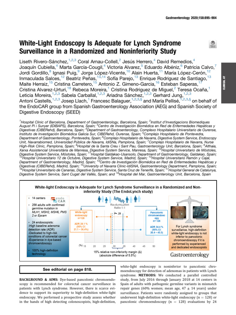 White Light Endoscopy Is Adequate For Lynch Syndro | PDF | Colonoscopy ...