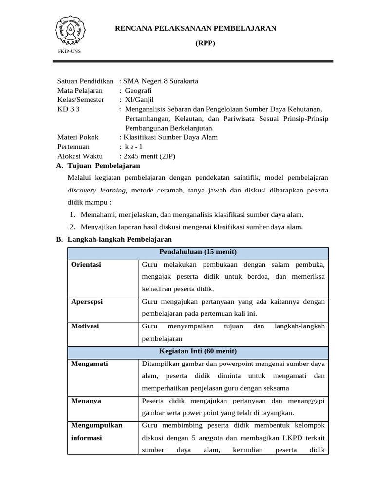 RPP Latihan Klasifikasi SDA | PDF