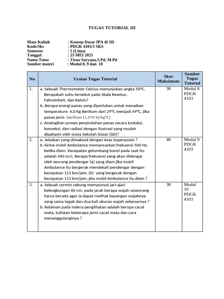 TUGAS III Konsep Dasar IPA 25 MEI 2025 | PDF