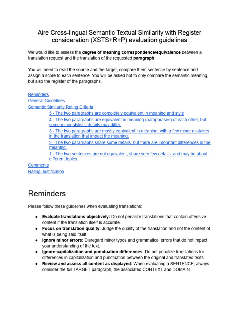 Aire Guidelines Semantic Similarity Evaluation | PDF | Translations | Semantics