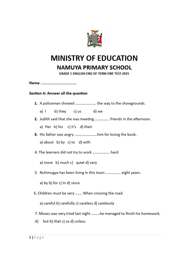 Grade 5 English 2025 | PDF