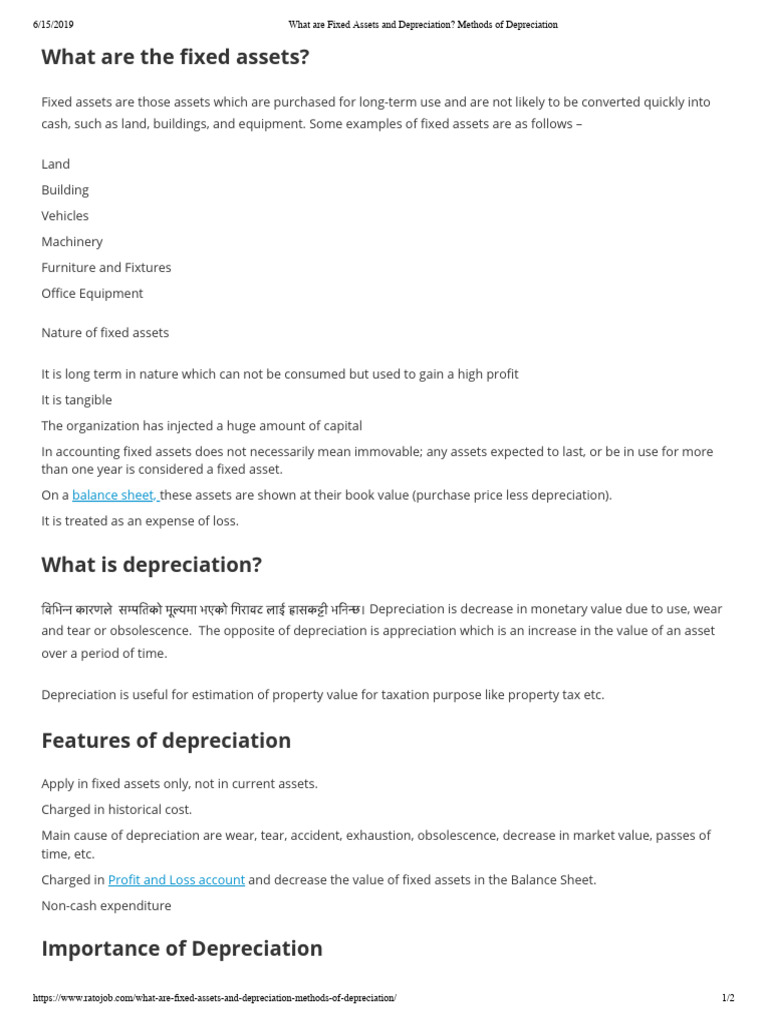 What Are Fixed Assets and Depreciation - Methods of Depreciation (3 Files Merged) | PDF ...