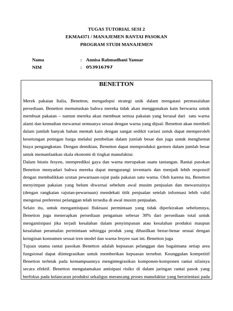 Tugas 2 - Manajemen Rantai Pasokan | PDF