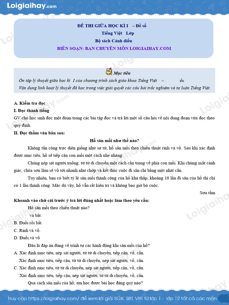 De Thi Giua Hoc Ki 2 Tieng Viet 2 CD de So 1 1742358614 | PDF