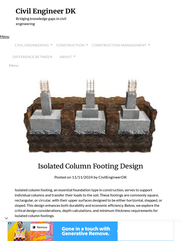 Isolated Column Footing Design - Civil Engineer DK | PDF | Bending ...