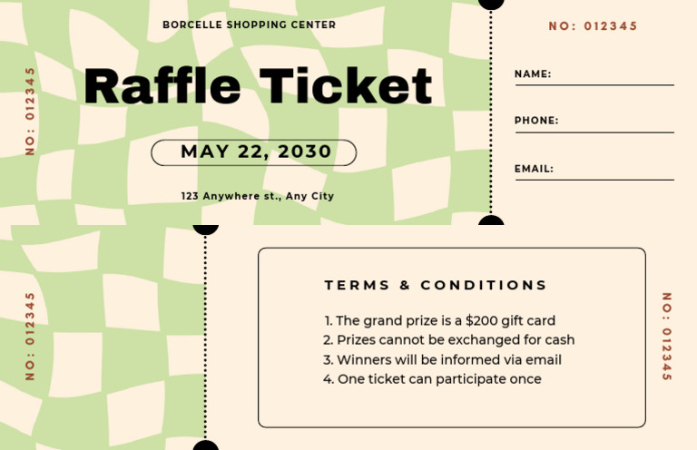 Green Beige Black Retro Illustrative Raffle Ticket | PDF