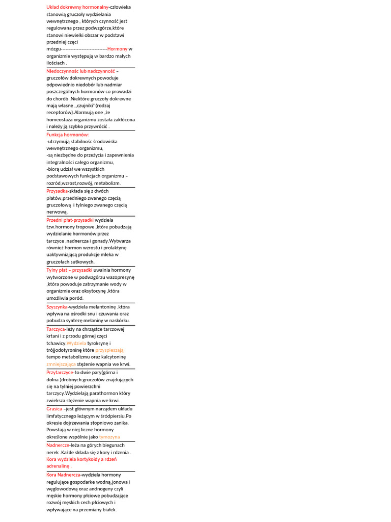 Układ Dokrewny Hormonalny Sciaga I Nerwowy | PDF
