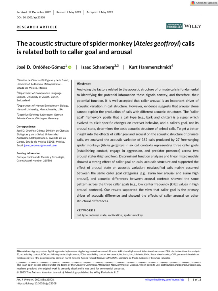 American J Primatol - 2023 - Ordóñez Gómez - The Acoustic Structure of ...