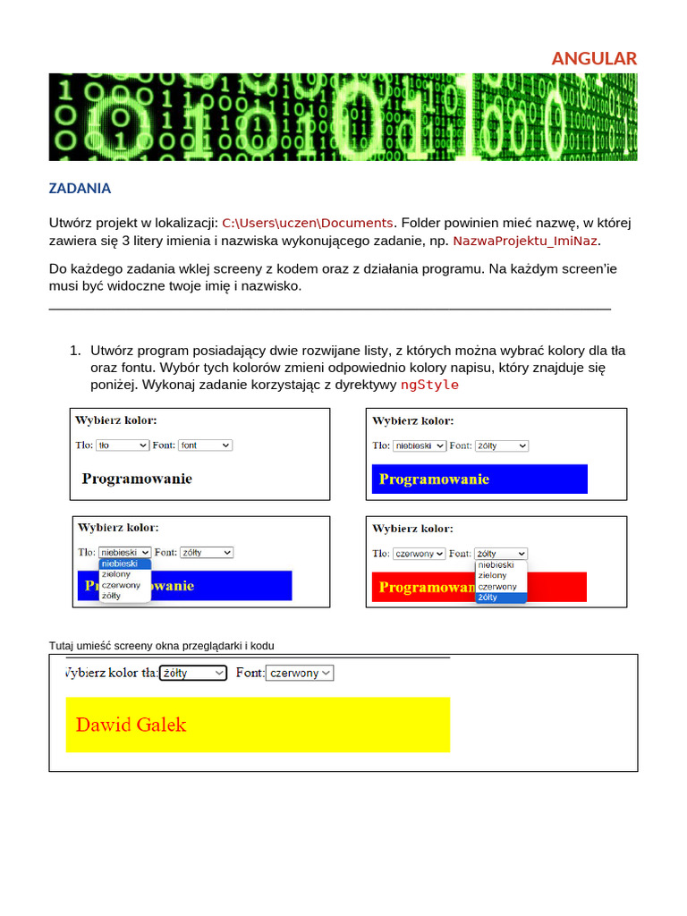 17 18 Angular ZAD Dyrektywa-ngStyle&NgClass | PDF