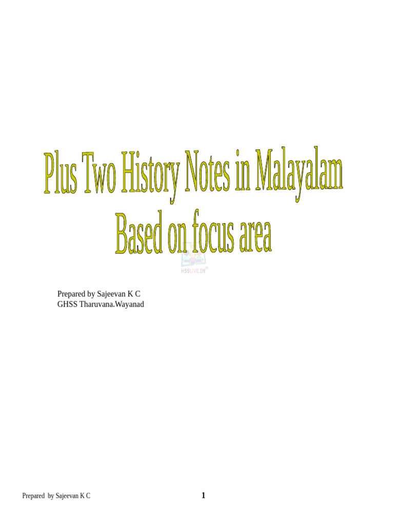Hsslive Xii History Focus Notes Malayalam 2022 Sajeevan | PDF