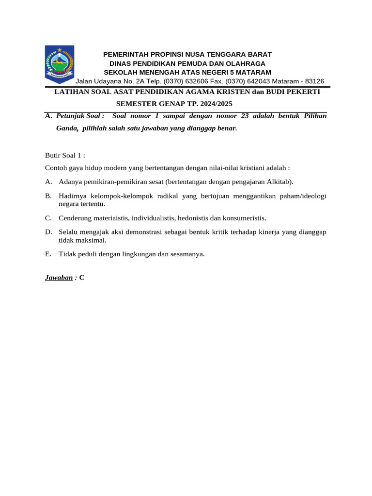 Latihan Soal Asat Kelas Xi Semester Genap Tp.2024-2025 (Khusus Siswa) - 1 | PDF