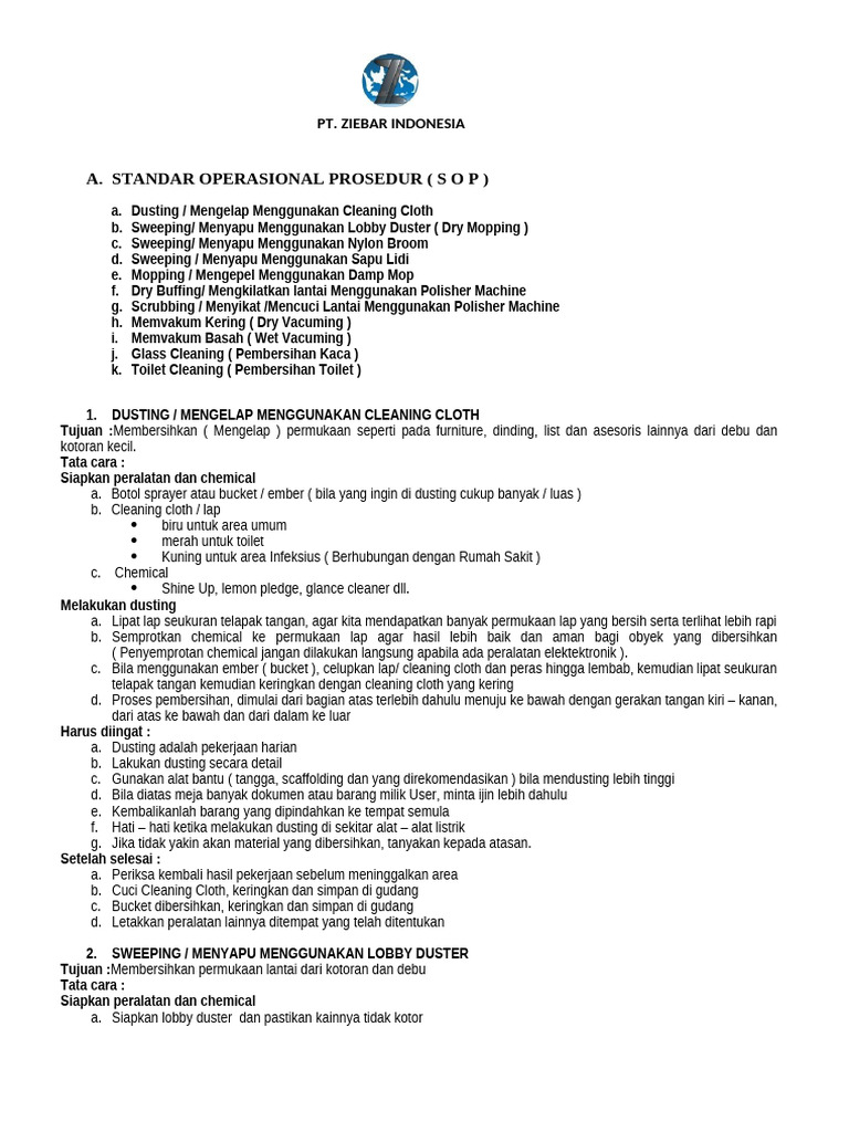 Sop - Jobdesk Pt. Ziebar Indonesia | PDF