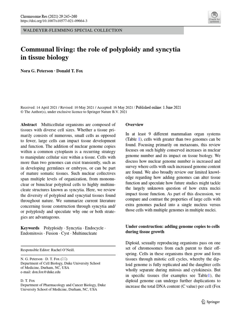 Communal Living - The Role of Polyploidy and Syncytia in Tissue Biology ...