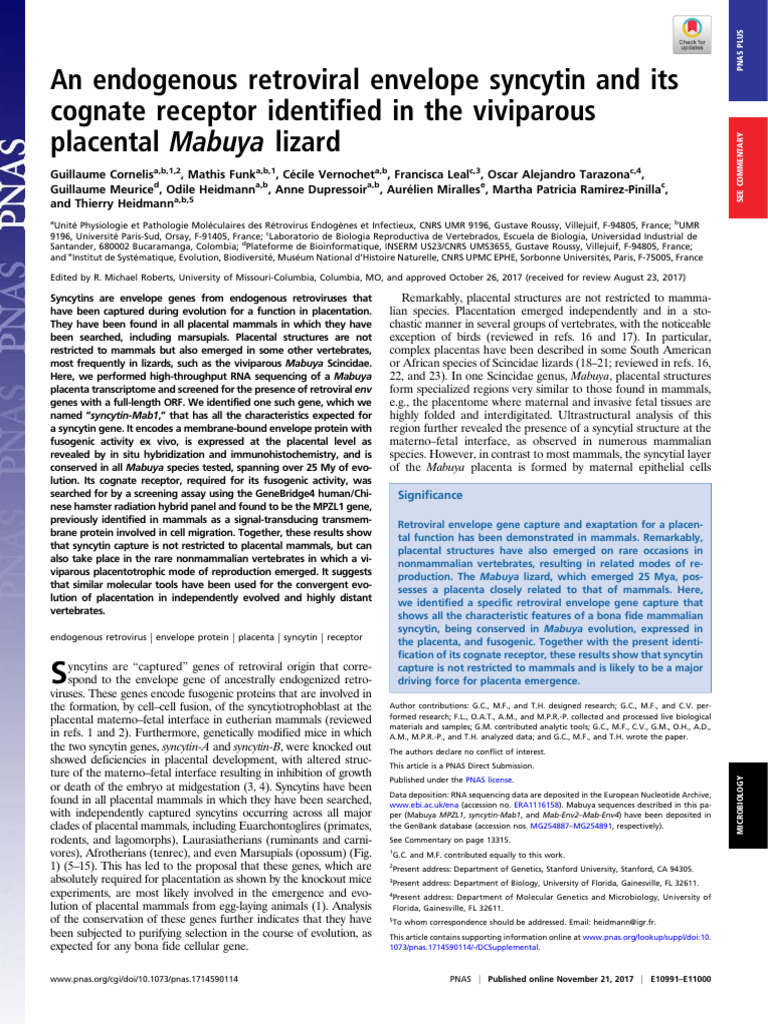 An Endogenous Retroviral Envelope Syncytin and Its Cognate Receptor ...