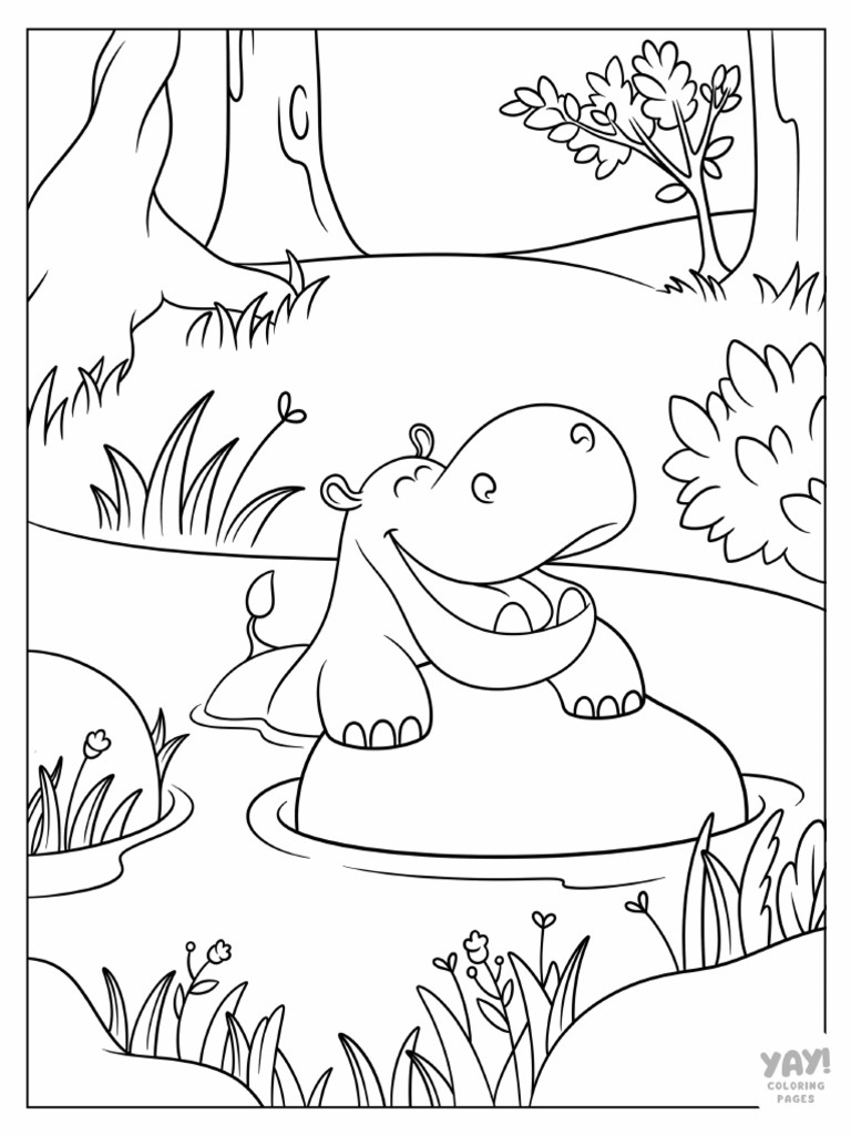 Hippo Coloring Pages Happy Hippo in Water | PDF