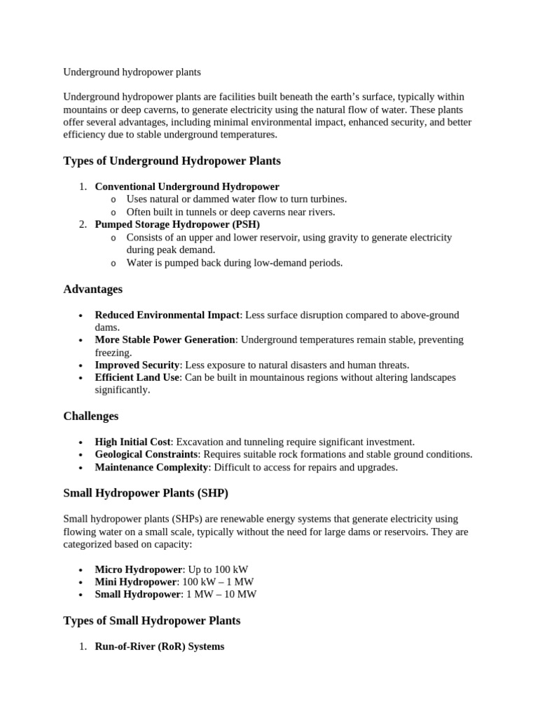 Types of Underground Hydropower Plants: o o o o | PDF ...