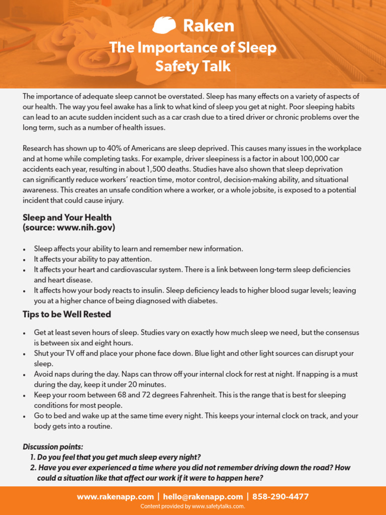 The Importance of Sleep Safety Talk | PDF | Sleep | Sleep Deprivation