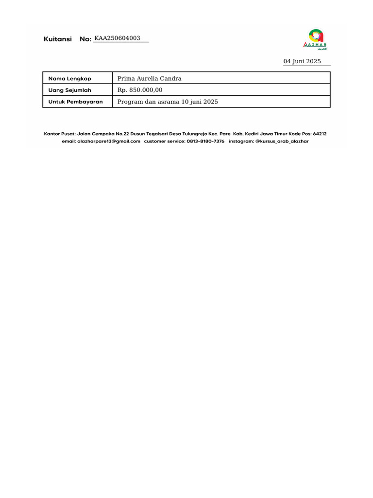 Prima Aurelia Candra - KAA250604003 | PDF