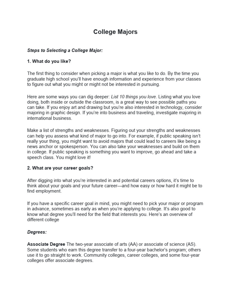 Deciding On College Major | PDF | Academic Degree | Master's Degree