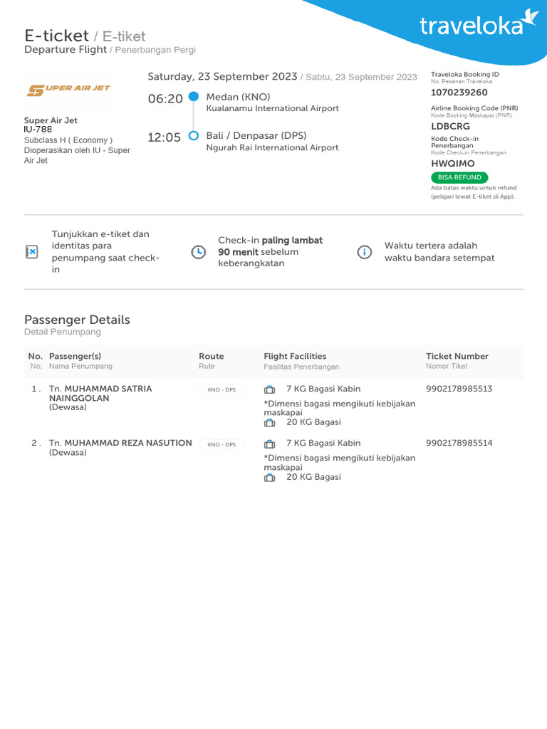 Muhammad Satria Nainggolan KNO HWQIMO DPS FLIGHT - ORIGINATING | PDF