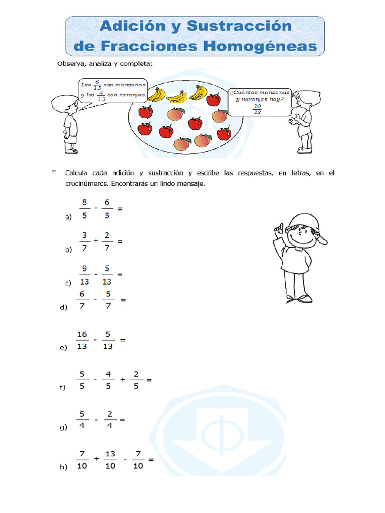 Restas de Fracciones Homogéneas | PDF