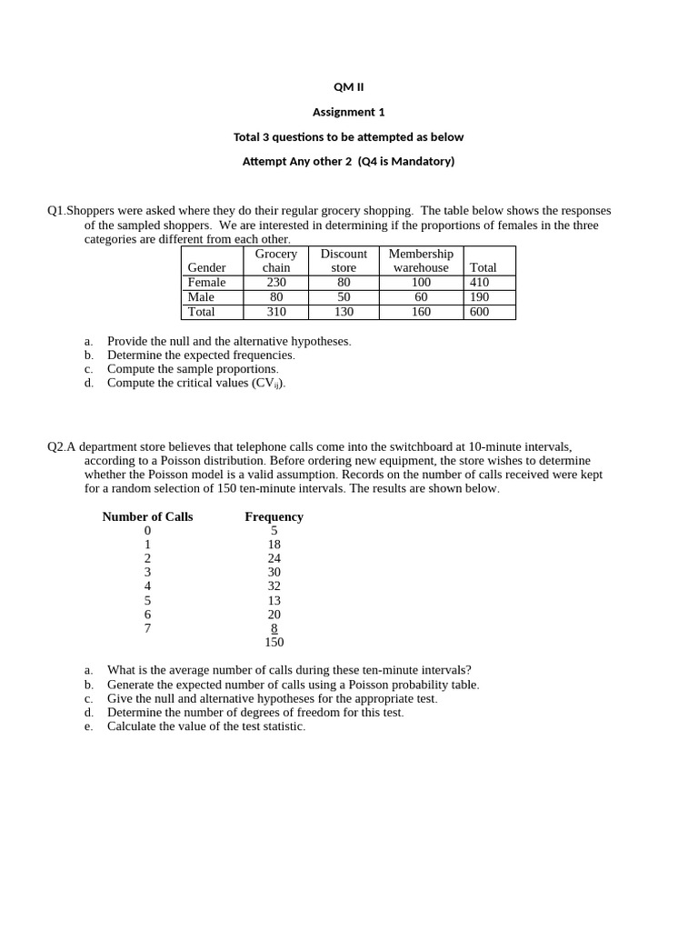 QM - II - Assignment - 1 (1) Quantitative Methods | PDF | Poisson Distribution | Teaching ...
