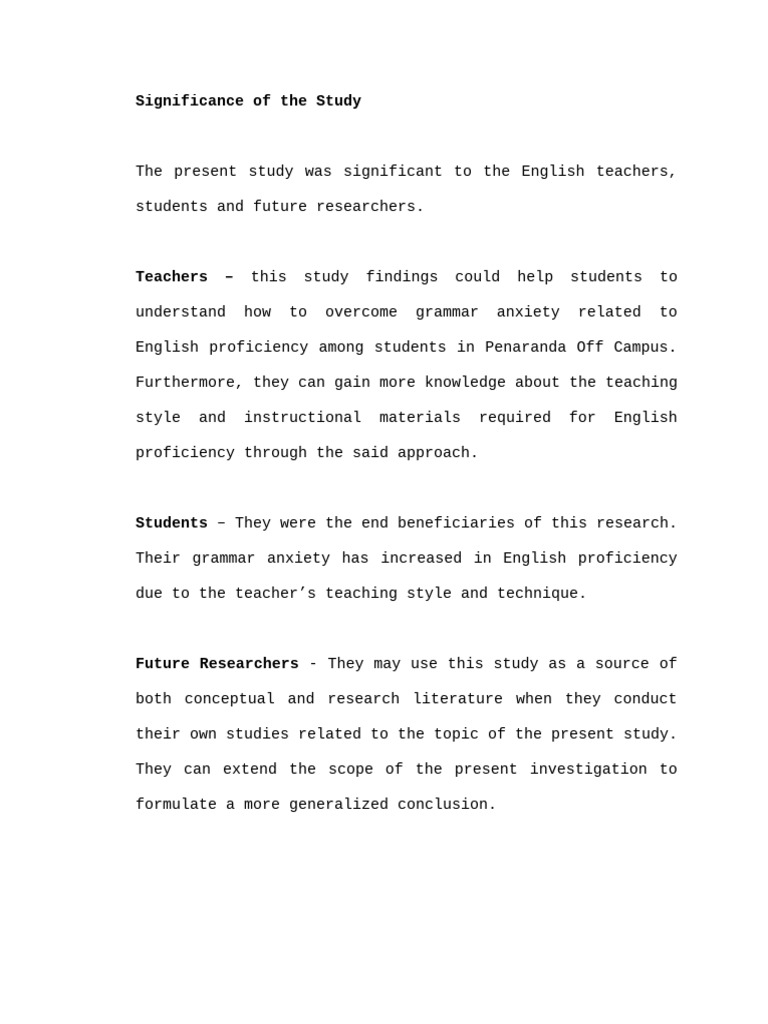 Significance of The Study | PDF