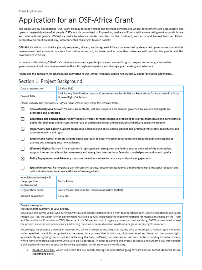 OSF Africa SACTJ Proposal Submission FINAL 13may2022 | PDF | Transitional Justice | Justice