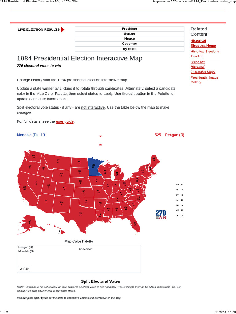 1984 Presidential Election Interactive Map - 270towin | PDF | American ...