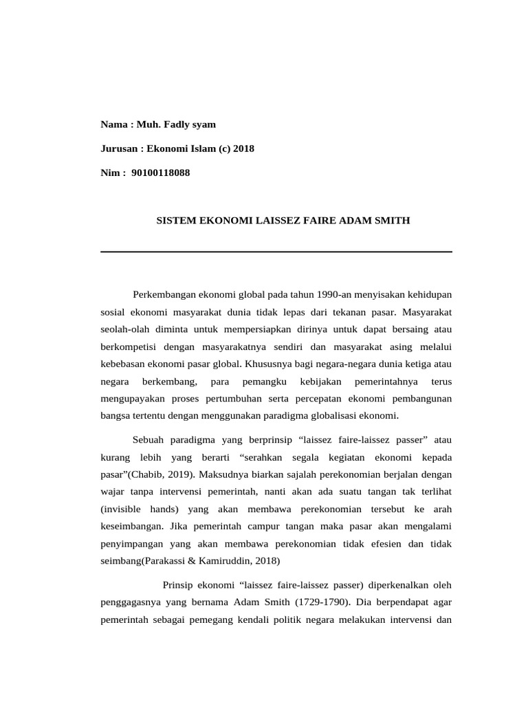 Sistem Ekonomi Laissez Faire Smith | PDF