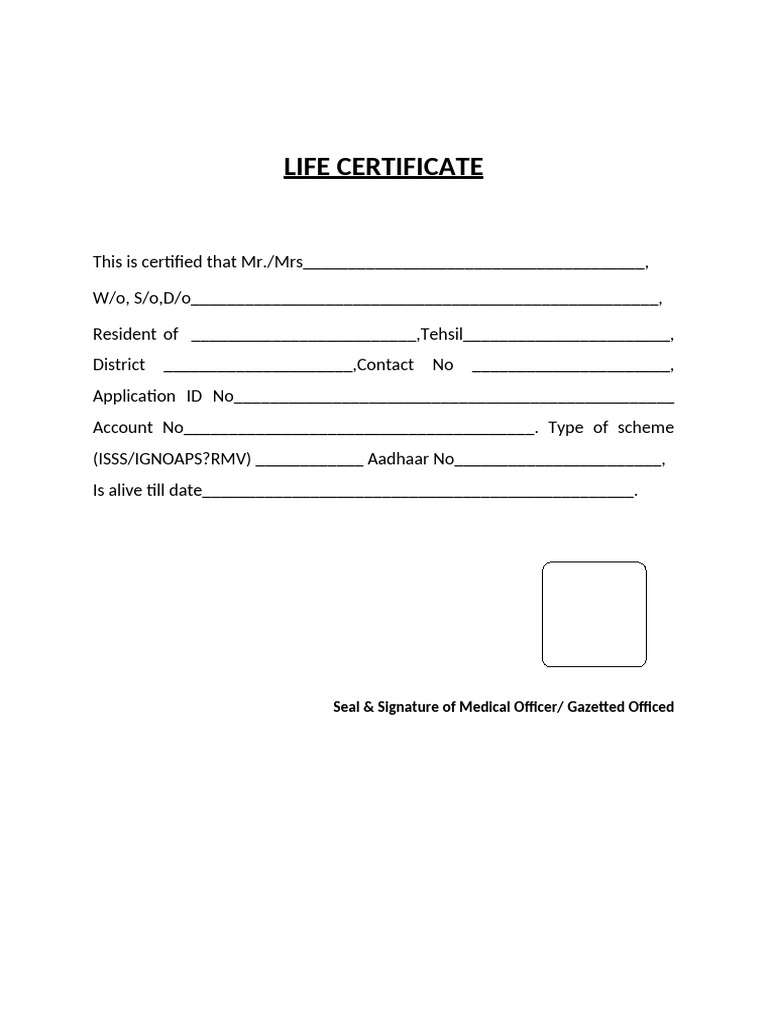 Life Certificate Old Age | PDF