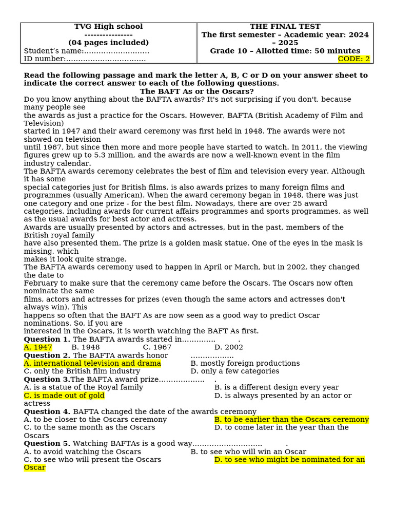 De Thi HK1 Tieng Anh 10 Friends Global Nam 2024 - 2025 Format Moi de 2-1733133372 | PDF ...