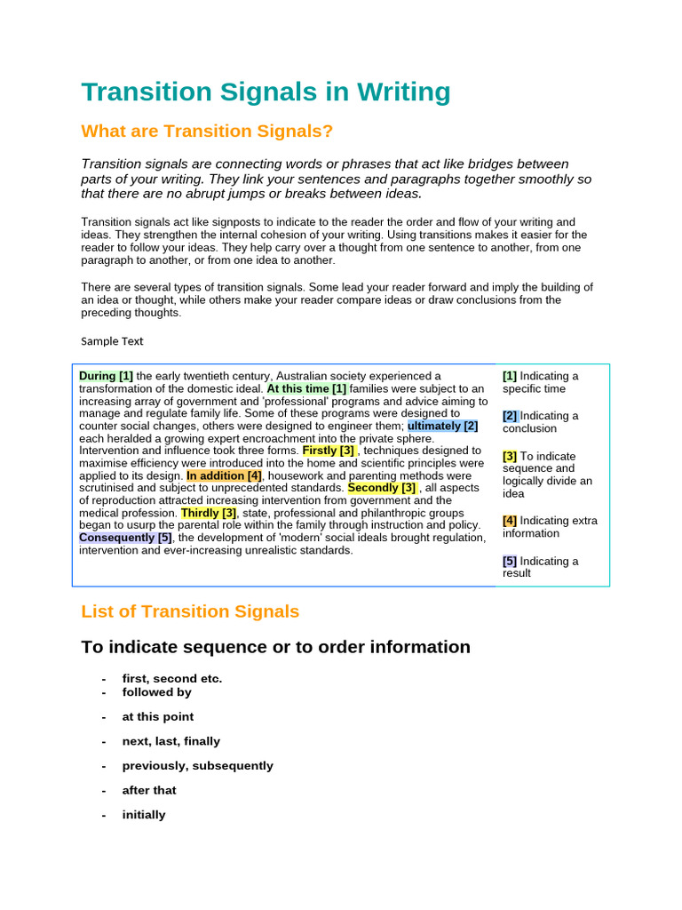 Linking or Transition Words | PDF