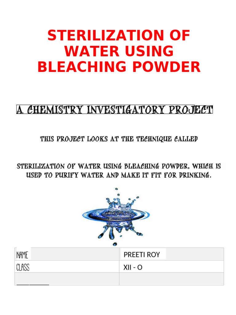 Sterilization of Water Using Bleaching Powder | PDF | Water ...