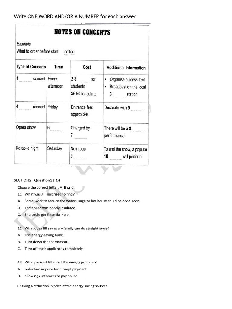 Write ONE WORD AND/OR A NUMBER For Each Answer: SECTION2 Question11-14 ...
