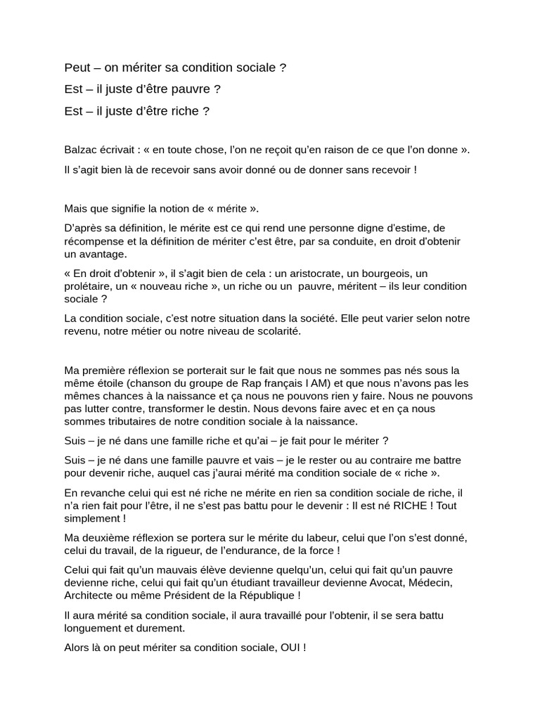 Mérite et condition sociale : enjeux éthiques | PDF