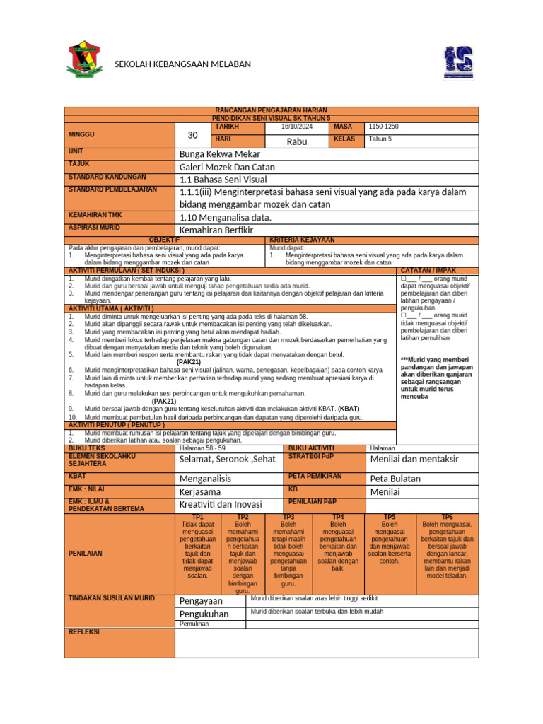 m24 RPH PSV THN 5 2024-2025 by Cikgu Gorgeous | PDF