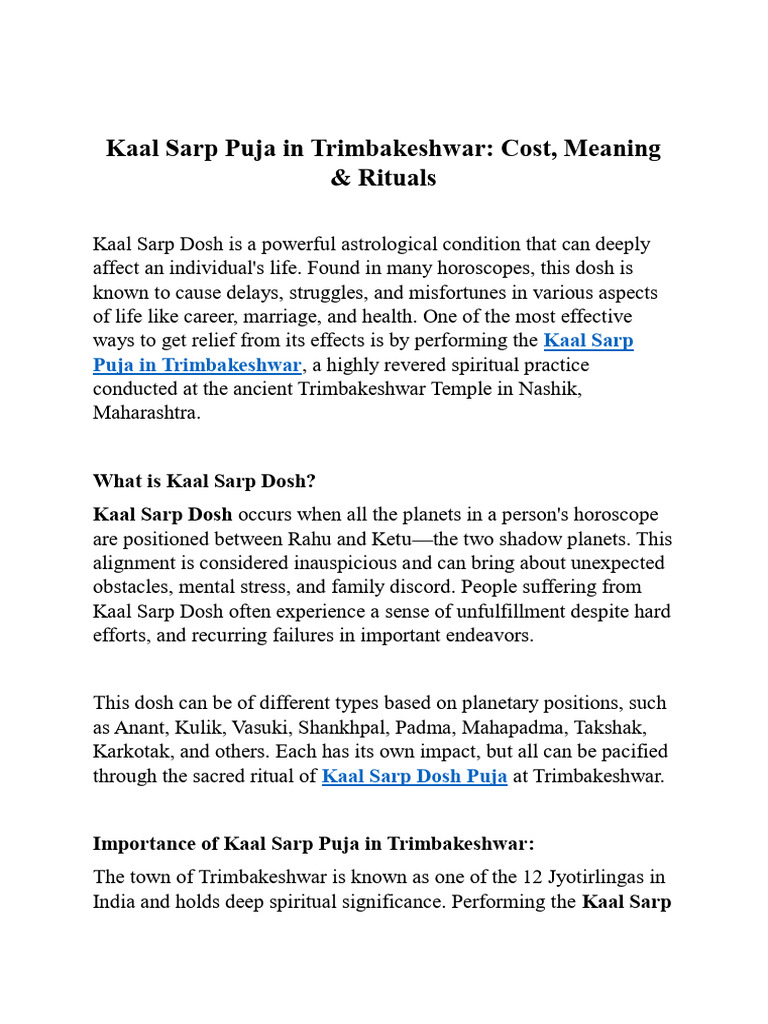 Kaal Sarp Puja in Trimbakeshwar: Cost, Meaning & Rituals | PDF | Guru