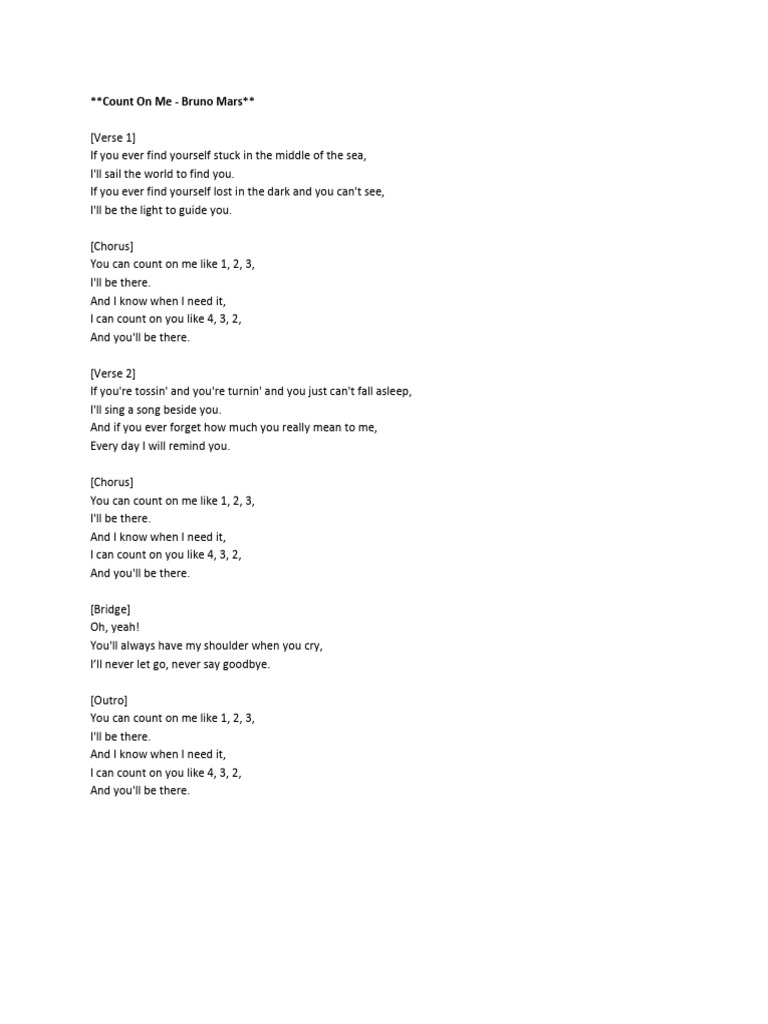 Lirik Bruno Mars - Count On Me | PDF