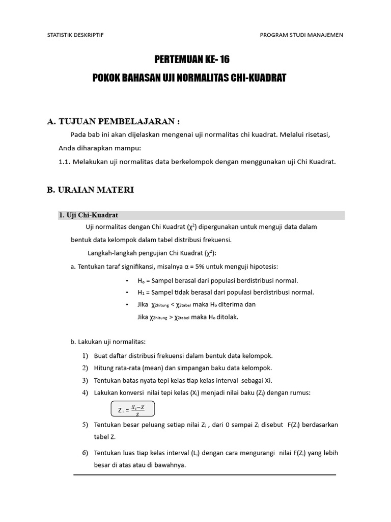 MNJ-Pertemuan 16 - Uji Normalitas Chi Kuadrat | PDF