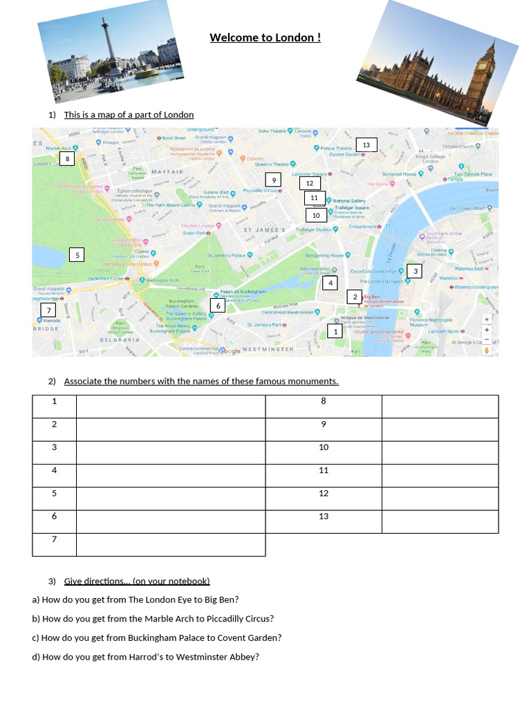 Welcome to London Worksheet Templates Layouts 112225 | PDF