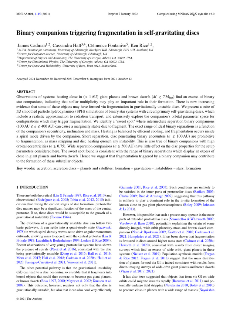 Binary Companions Triggering Fragmentation in Self-Gravitating Discs ...
