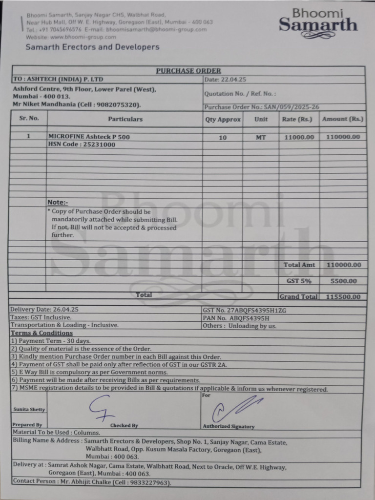 BS Com Ashtech Indai PVT LTD PO 59 | PDF