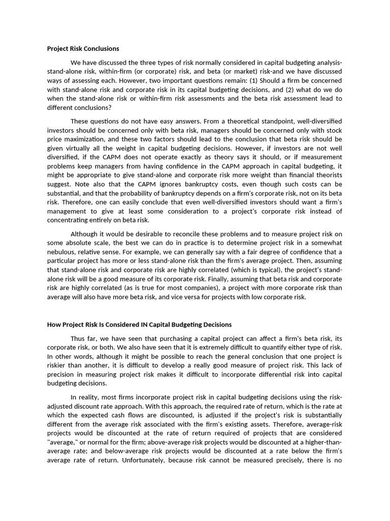 (MKL) Project Risk Conclusions | PDF | Risk | Discounted Cash Flow