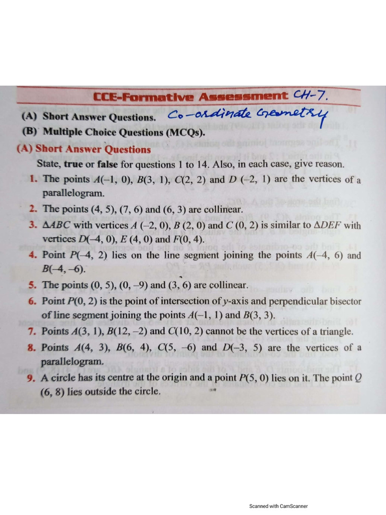10th, Ch-7 Maths MCQ (GRB) | PDF