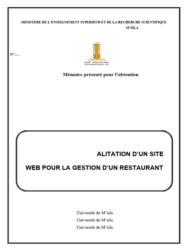 Gestion de restaurant : projet web | PDF | Internet | Internet et Web