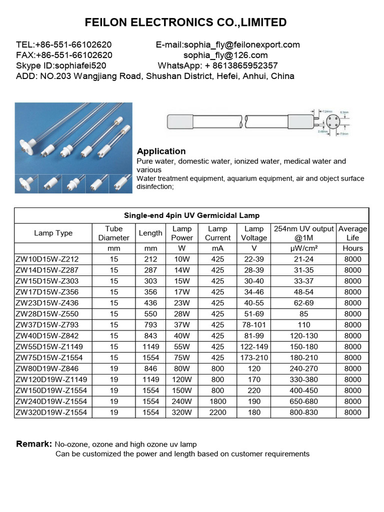 Catalogue of UV Germicidal Lamp - From Sophia | PDF | Ultraviolet | Ozone