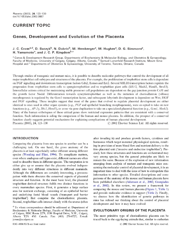 Genes, Development and Evolution of The Placenta | PDF | Placenta ...