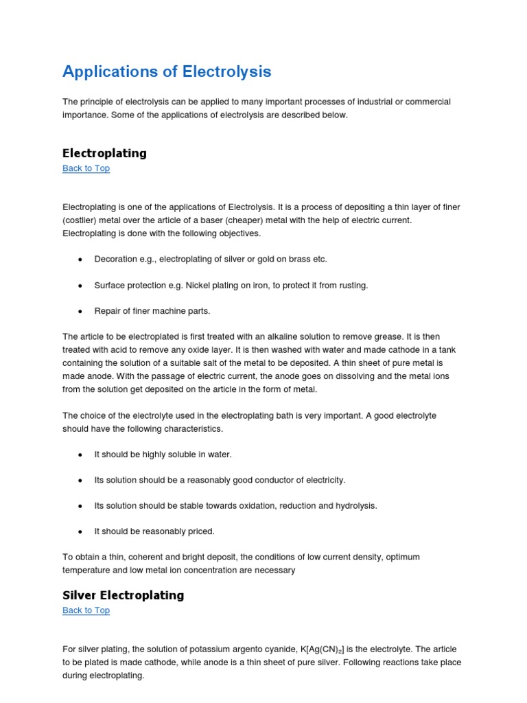 Applications of Electrolysis | PDF | Metallic Elements | Crystalline Solids